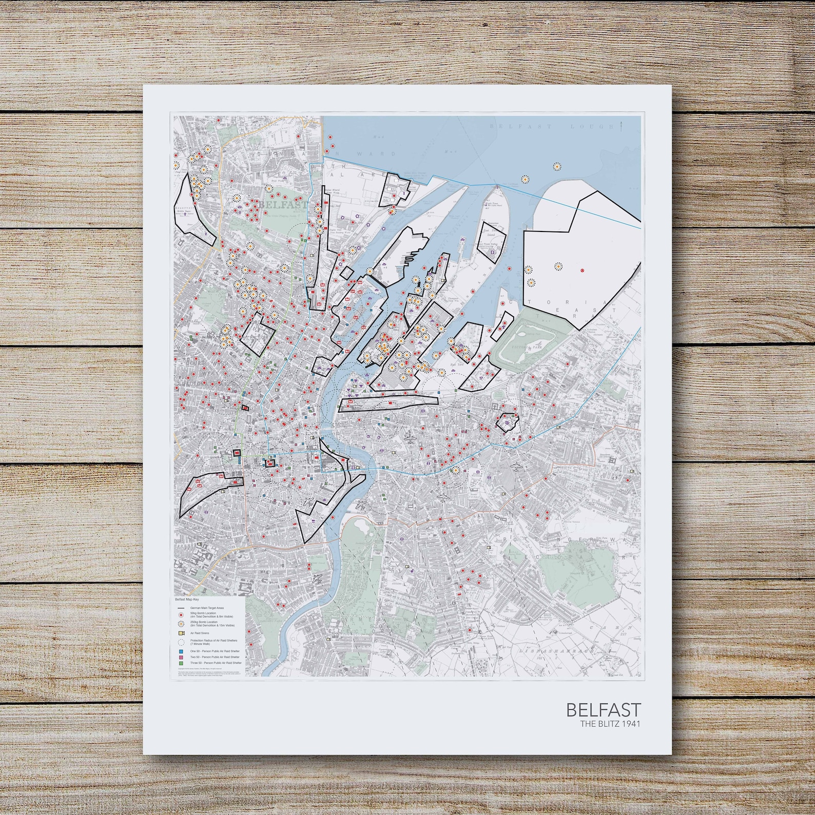 Belfast Blitz Map, April / May 1941, WW2 Poster Available in Two Sizes ...