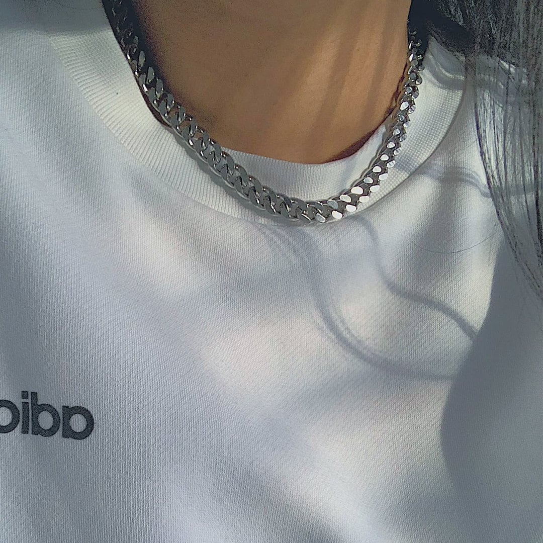 HADLEY. Silver Chunky Chain Necklace, Thick Curb Chain Statement ...