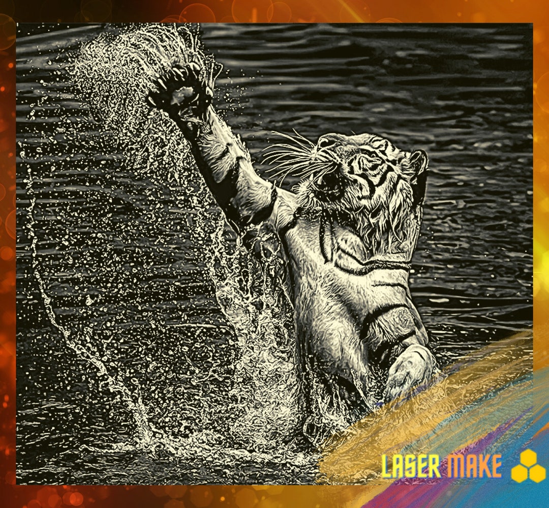 Digital Laser Cut File - Tiger in Water- Laser-ready-file-glowforge ...