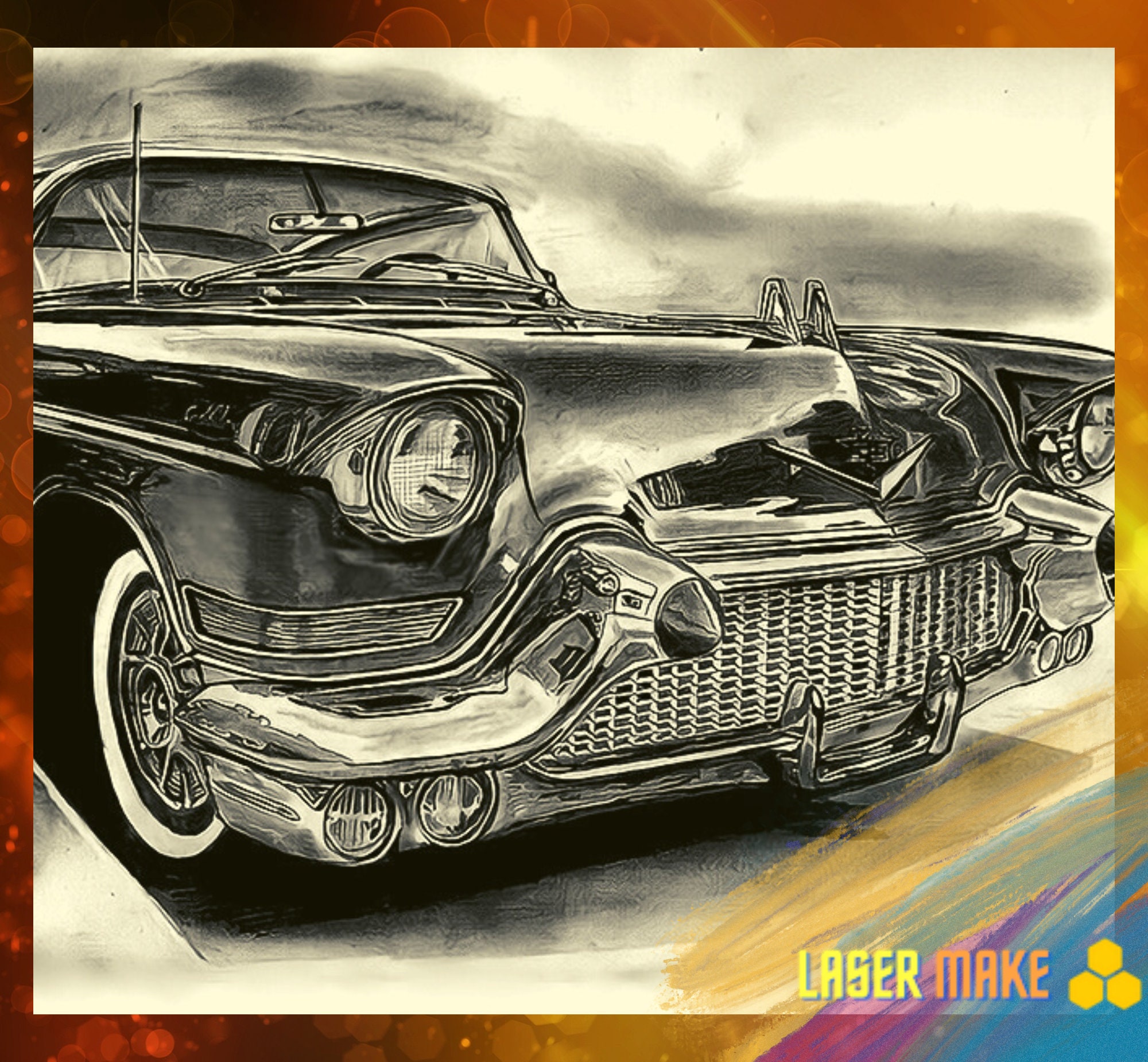 Digital Laser Cut File Retro Car Laser-ready-file-glowforge Fiber Laser ...