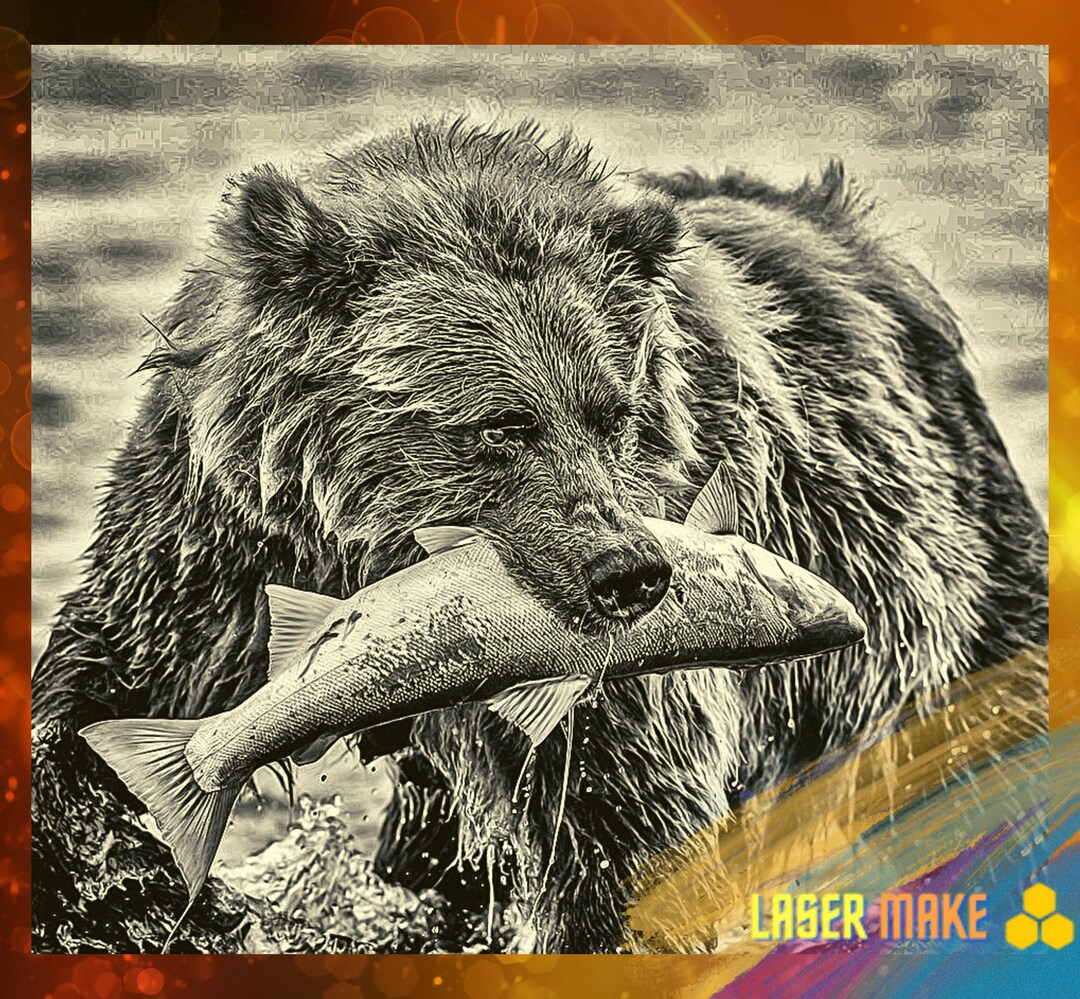 Digital Laser Cut File - Bear and Fish - Laser-ready-file-glowforge ...