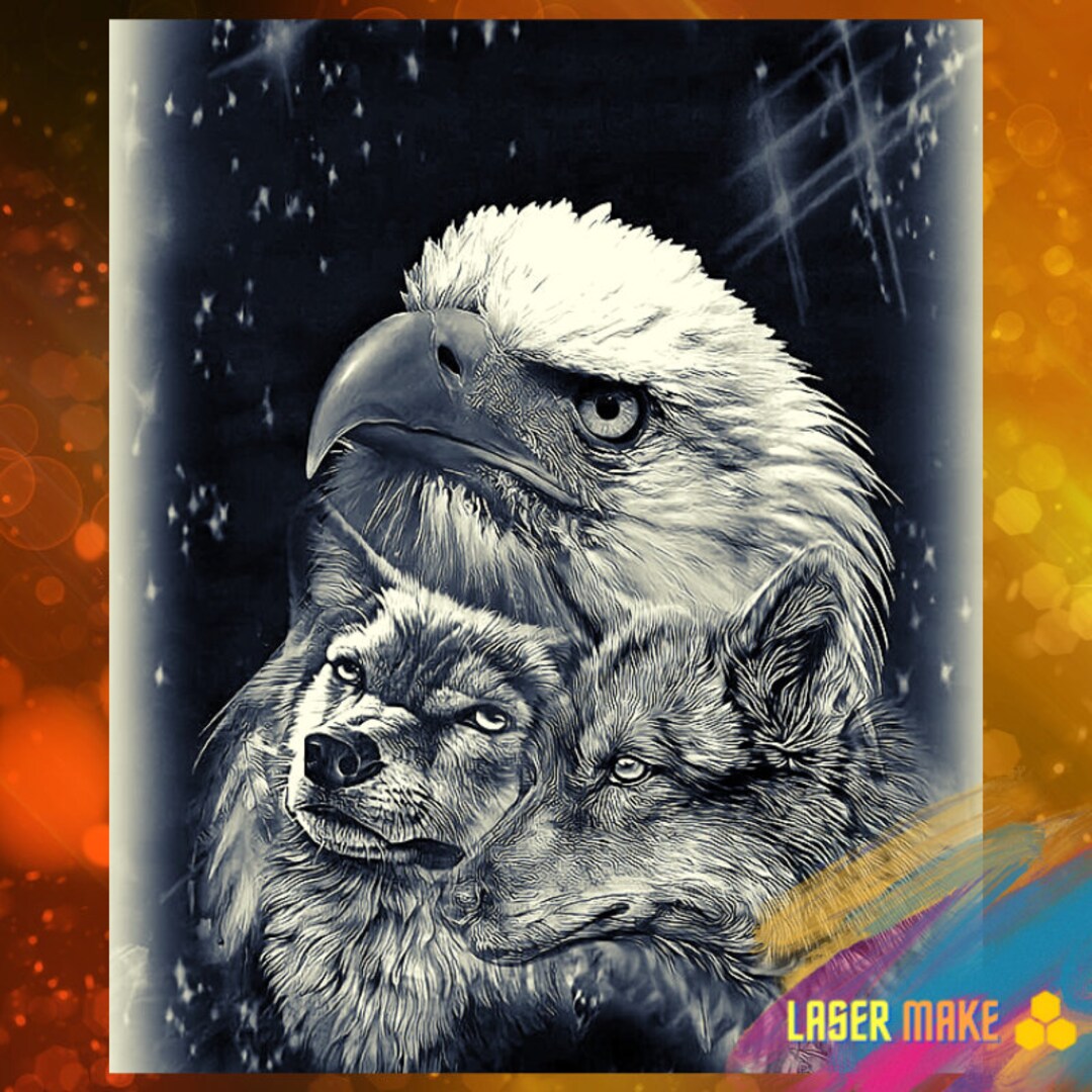 Digital Laser Cut File - Eagle, Wolves - Laser-ready-file-glowforge ...
