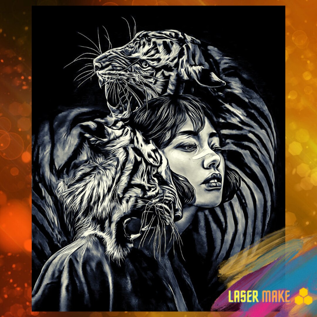 Digital Laser Cut File - Woman and Tiger - Laser-ready-file-glowforge ...