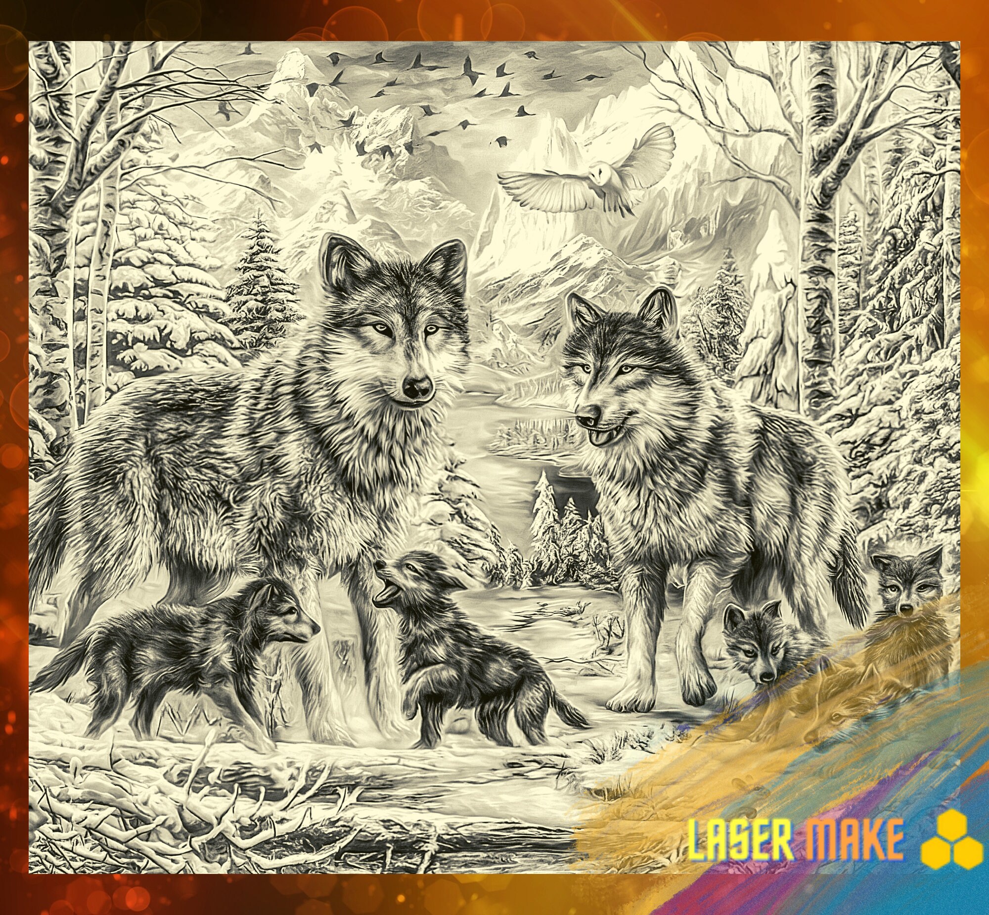 Digital Laser Cut File Wolves Laser-ready-file-glowforge Fiber Laser ...