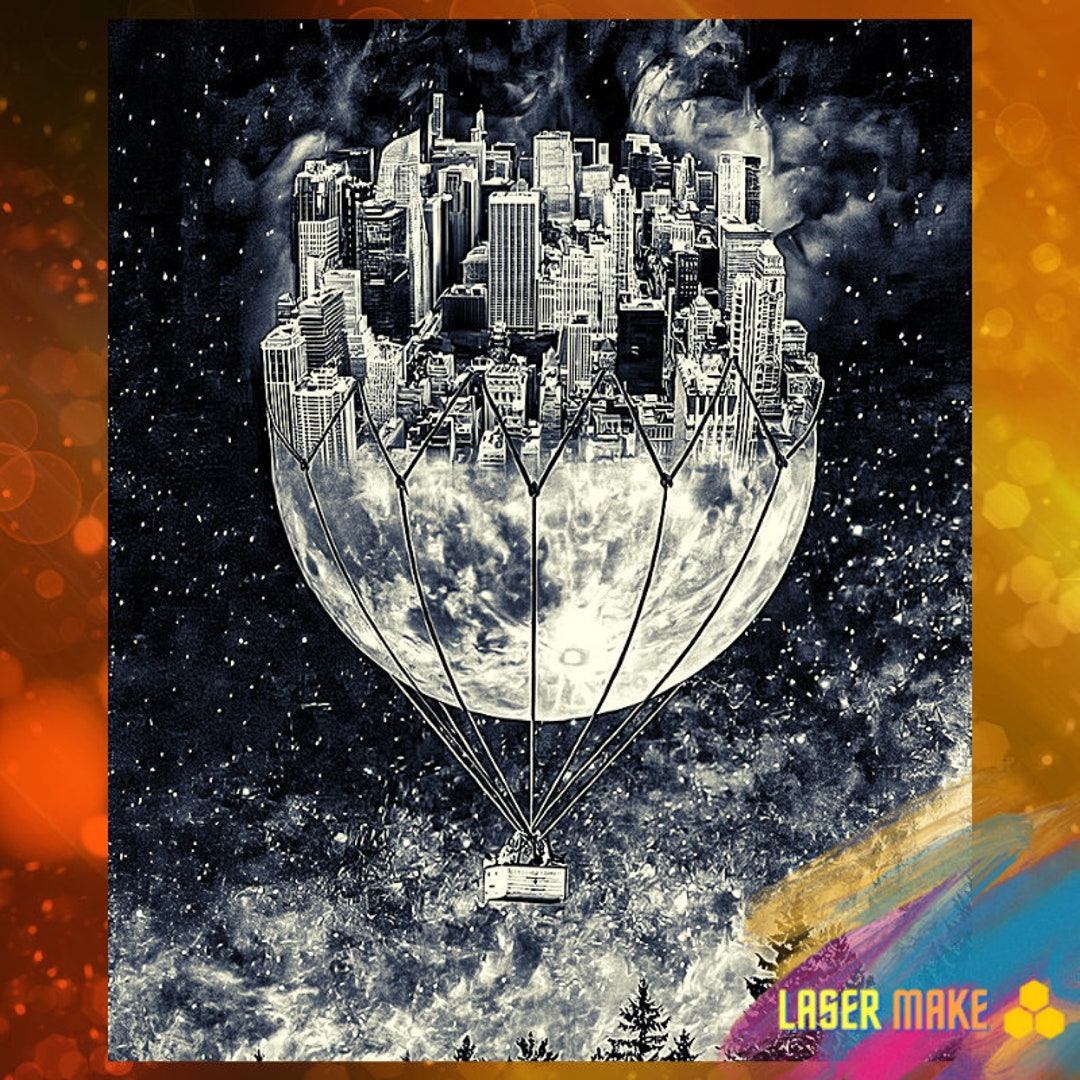 Digital Laser Cut File - City on Moon - Laser-ready-file-glowforge ...