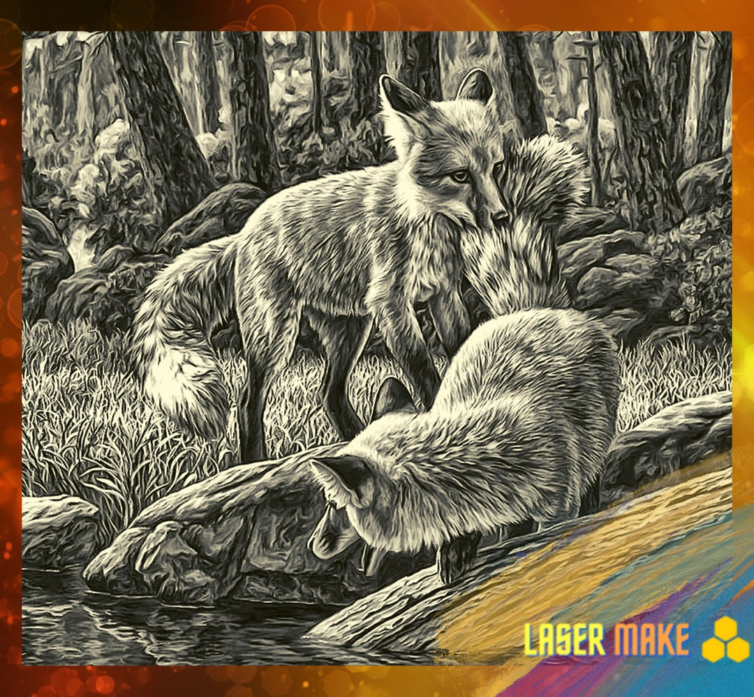 Digital Laser Cut File - Foxes - Laser-ready-file-glowforge - Fiber ...