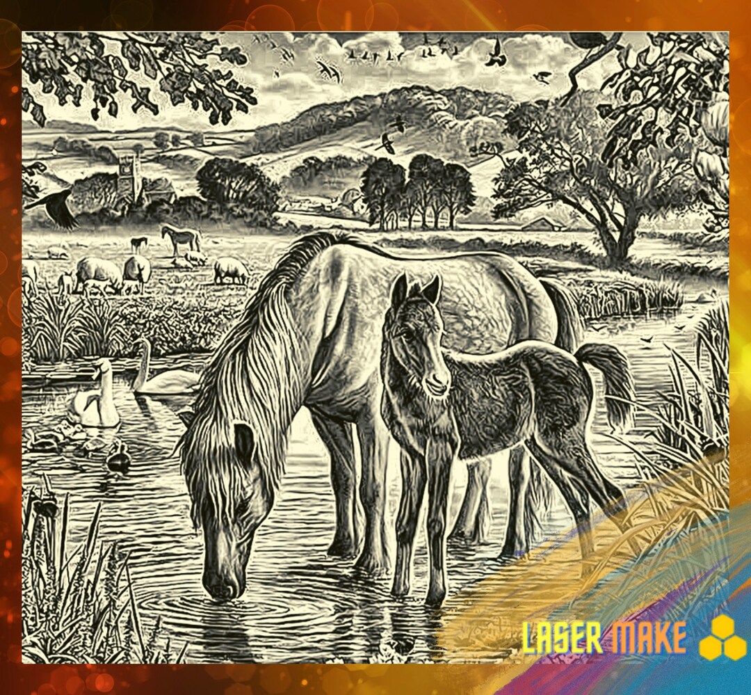 Digital Laser Cut File Horses Laser-ready-file-glowforge Fiber Laser ...