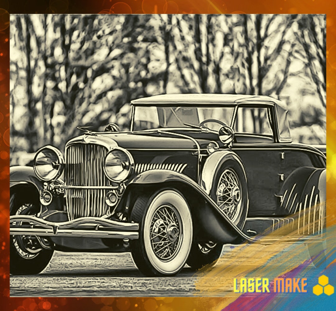 Digital Laser Cut File - Retro Car - Laser-ready-file-glowforge - Fiber ...