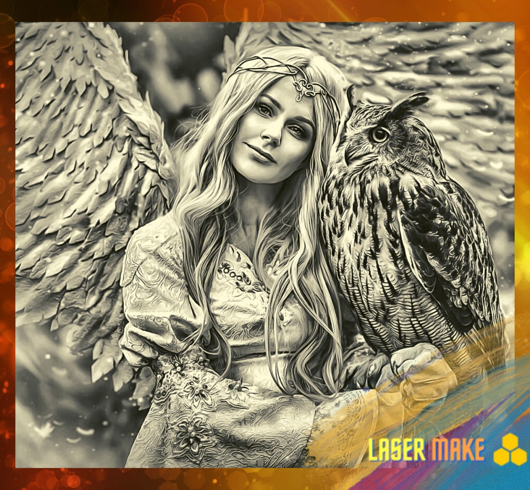 Digital Laser Cut File - Angel and Owl - Laser-ready-file-glowforge ...