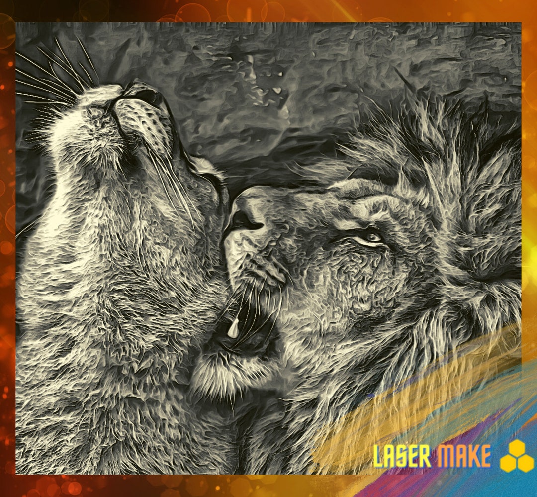 Digital Laser Cut File - Lions Play- Laser-ready-file-glowforge - Fiber ...