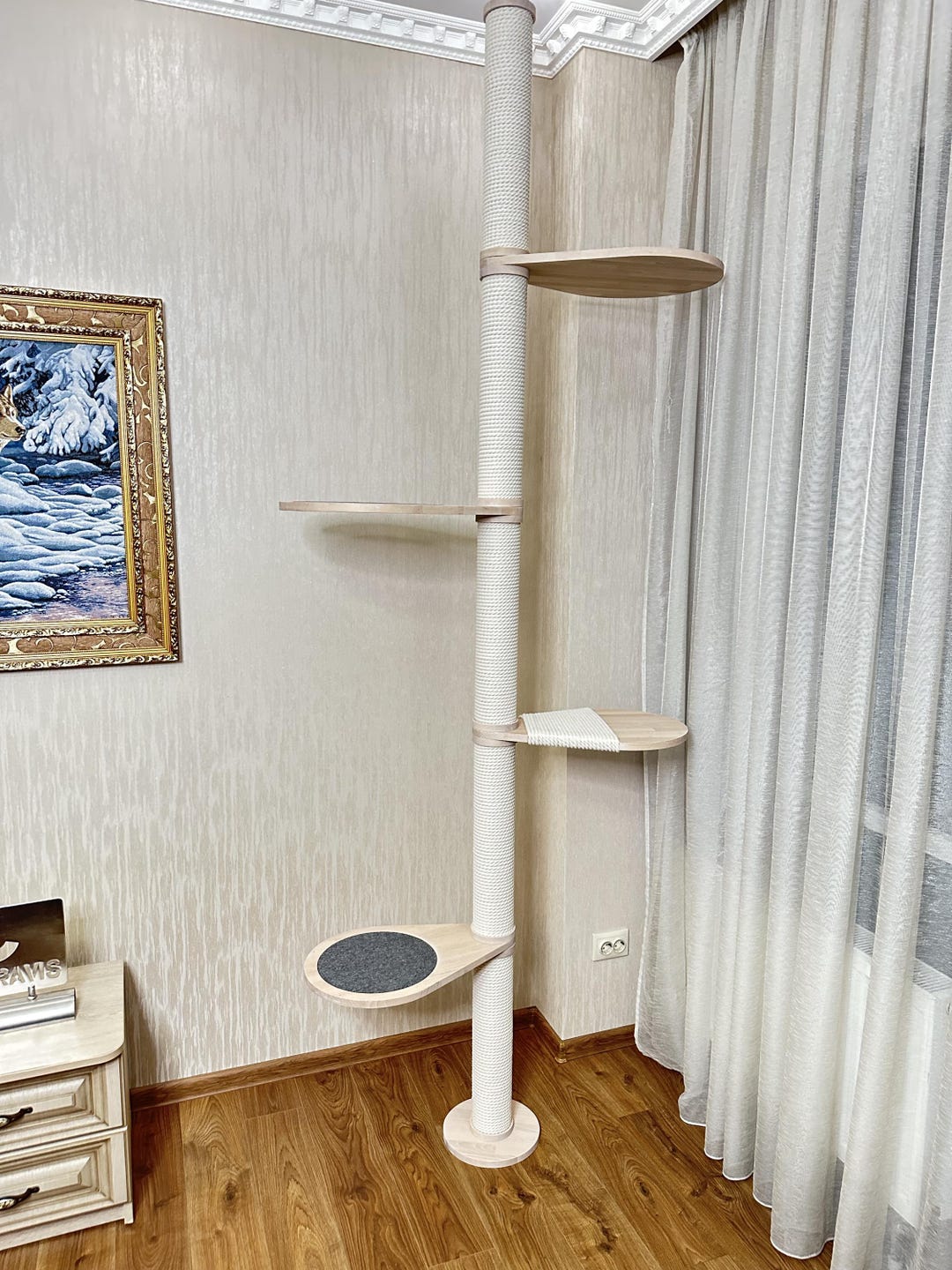 Tall Cat Tower for Large Cats, Floor to Ceiling Cat Tree Tower, Wooden ...