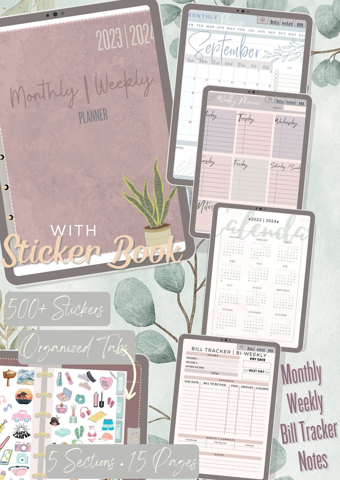 2023 - 2024 Digital Planner With Sticker Book | Dated Digital Planner ...
