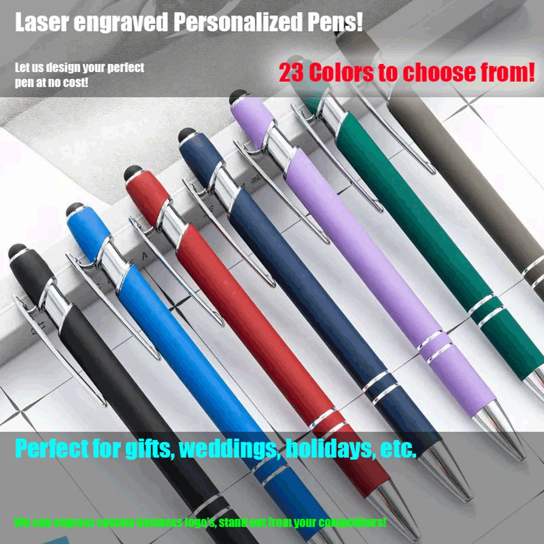 Laser Engraved Rubber Coated Aluminum Personalized Pens - 23 Colors to ...