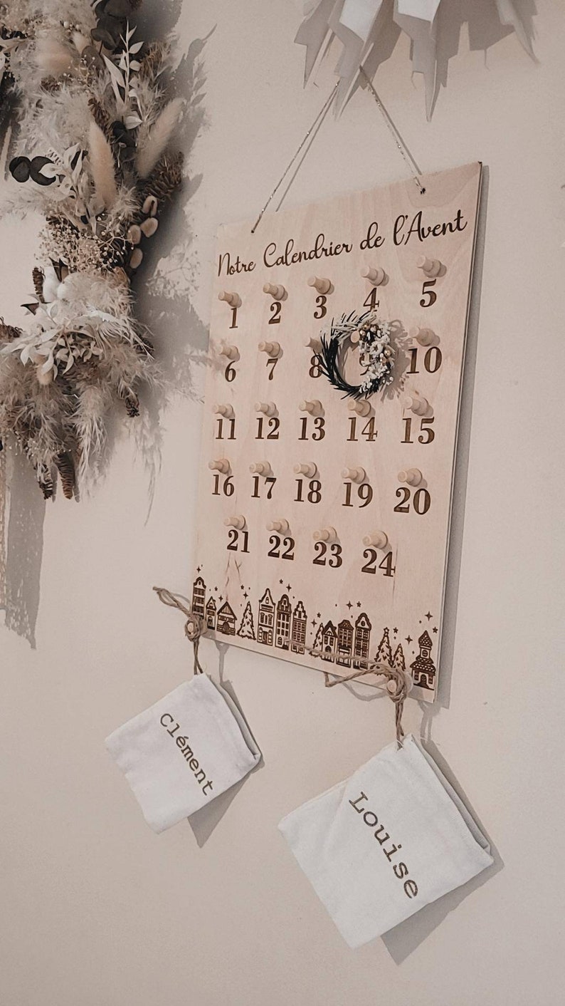Customizable Wooden Advent Calendar - Pouch - Flower Crown - Etsy