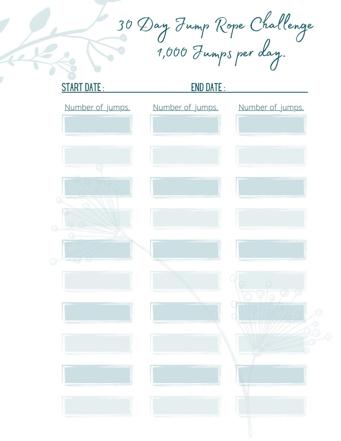 Printable Jump Rope Challenge 30 Day Jump Rope Challenge | Etsy