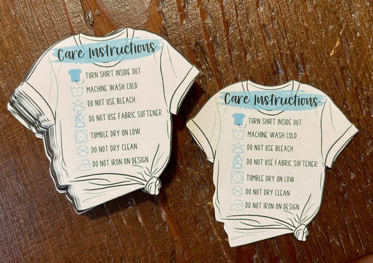24 T-shirt Care Cards, Shirt Care Instructions, Shirt Tags, Bleached ...