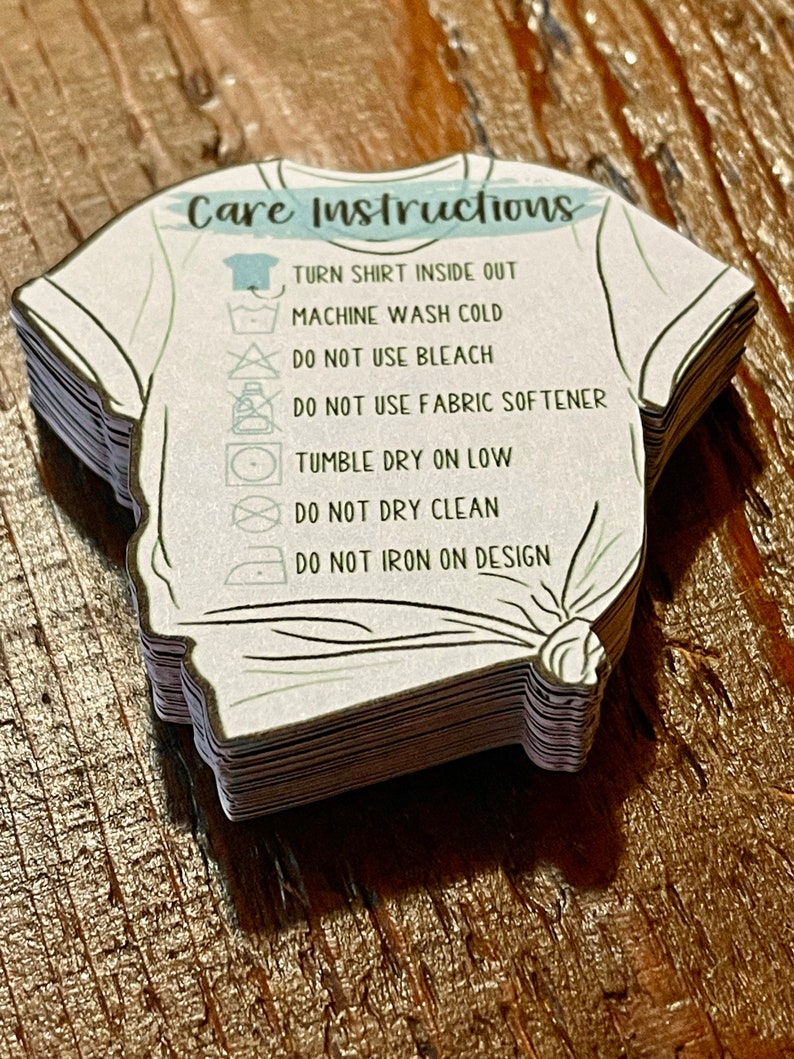 24 T-shirt Care Cards, Shirt Care Instructions, Shirt Tags, Bleached ...