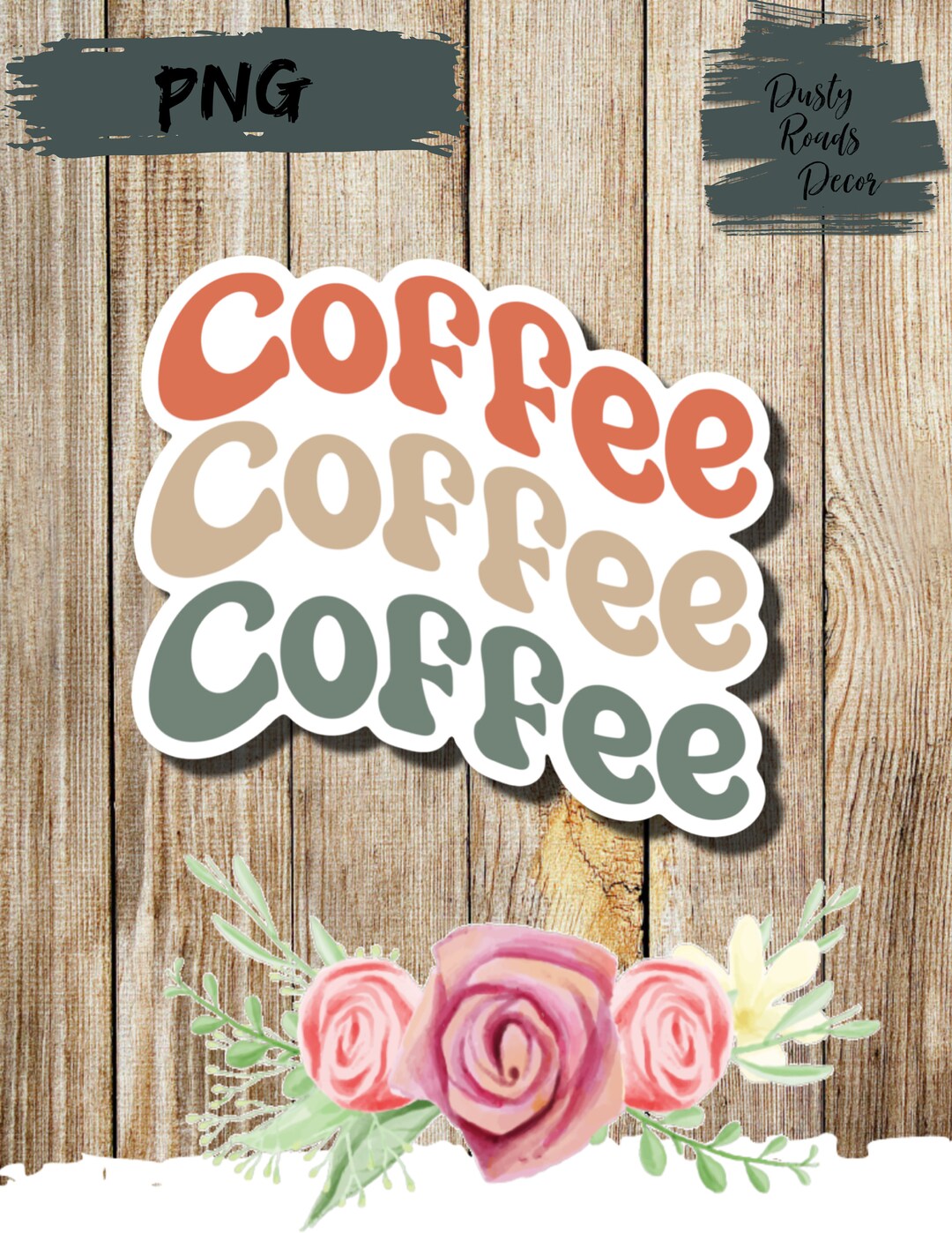 Coffee Sticker PNG, Stacked Coffee Sticker, Wavy Coffee PNG, Retro ...