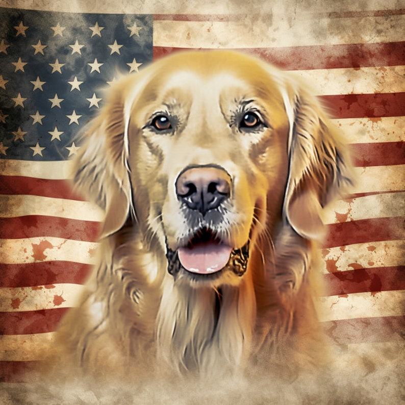 Golden Retriever Dog Breed Patriotic American Flag Beverage COASTER Set ...