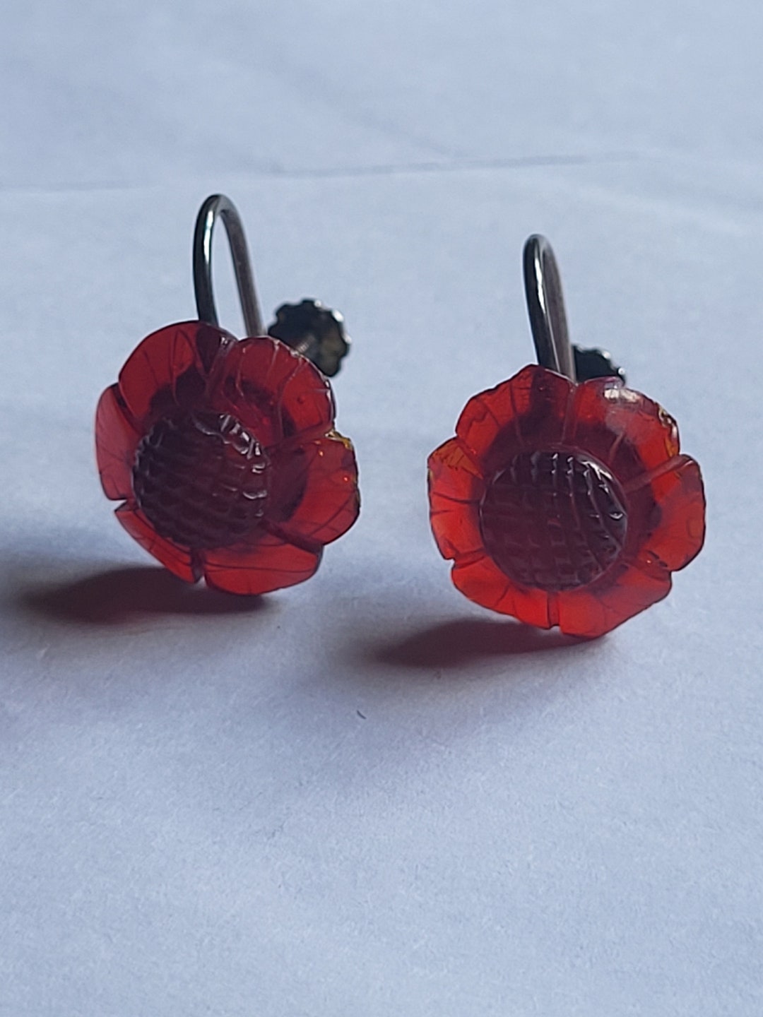 Vintage Cherry Amber Bakelite Silver Daisy Earrings - Etsy