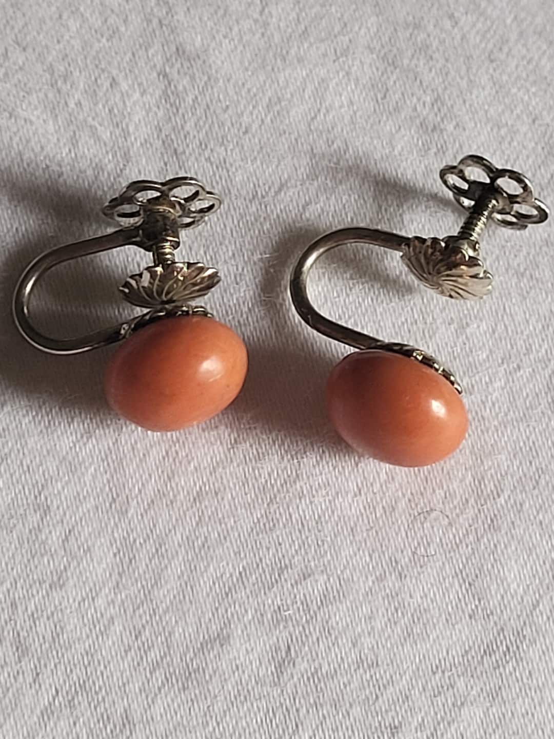 Antique Coral and Silver Screw Backs Earrings - Etsy