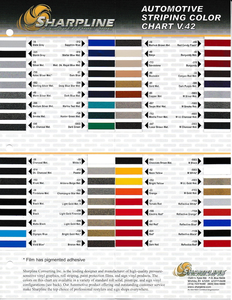 Sharpline Automotive Vinyl Striping Decal Graphic Color Chart | Etsy