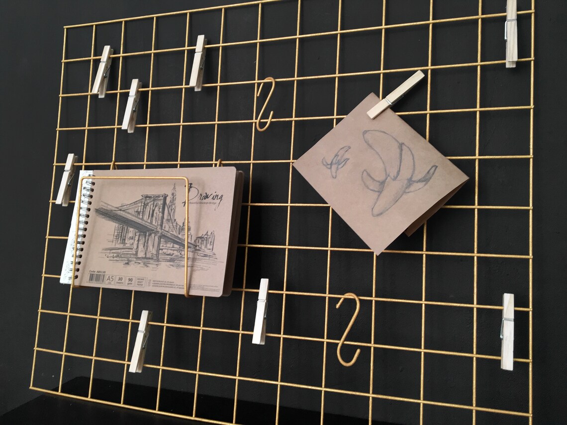 Golden Wire Wall Grid FREE CLIPS & Shelf Frame Grid Photo - Etsy
