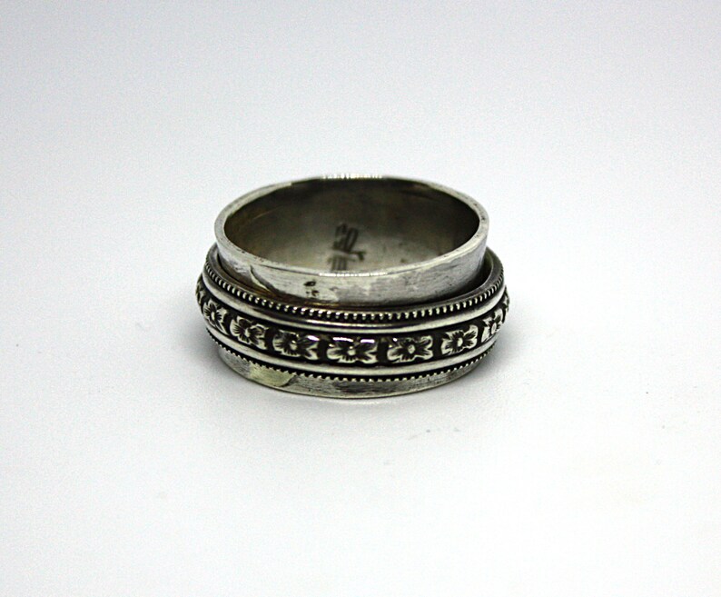 Sterling Silver Layered Ring With Floral Spinner Band - Etsy