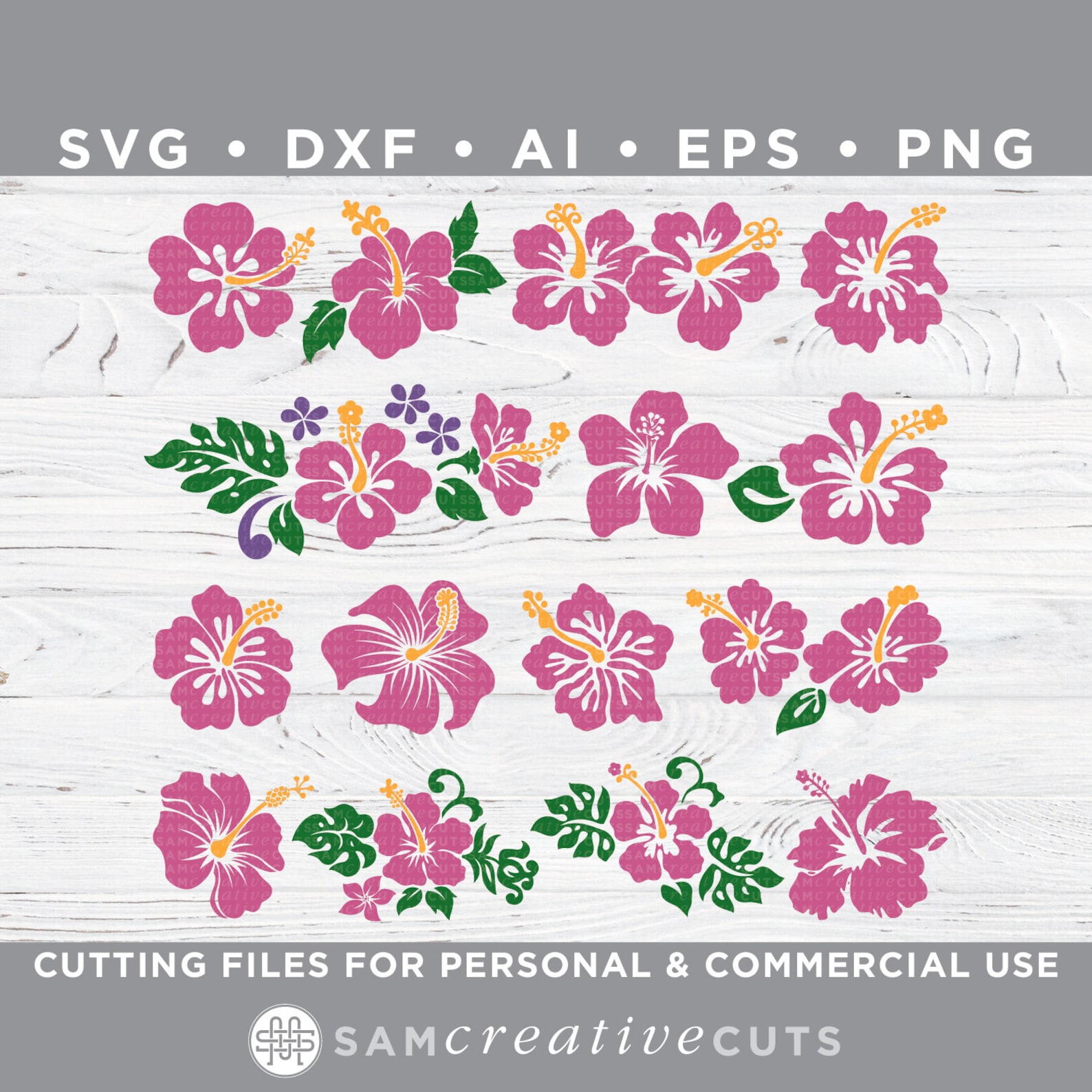 Hawaiian Hibiscus Flower Set Digital Cut File Design Decal - Etsy