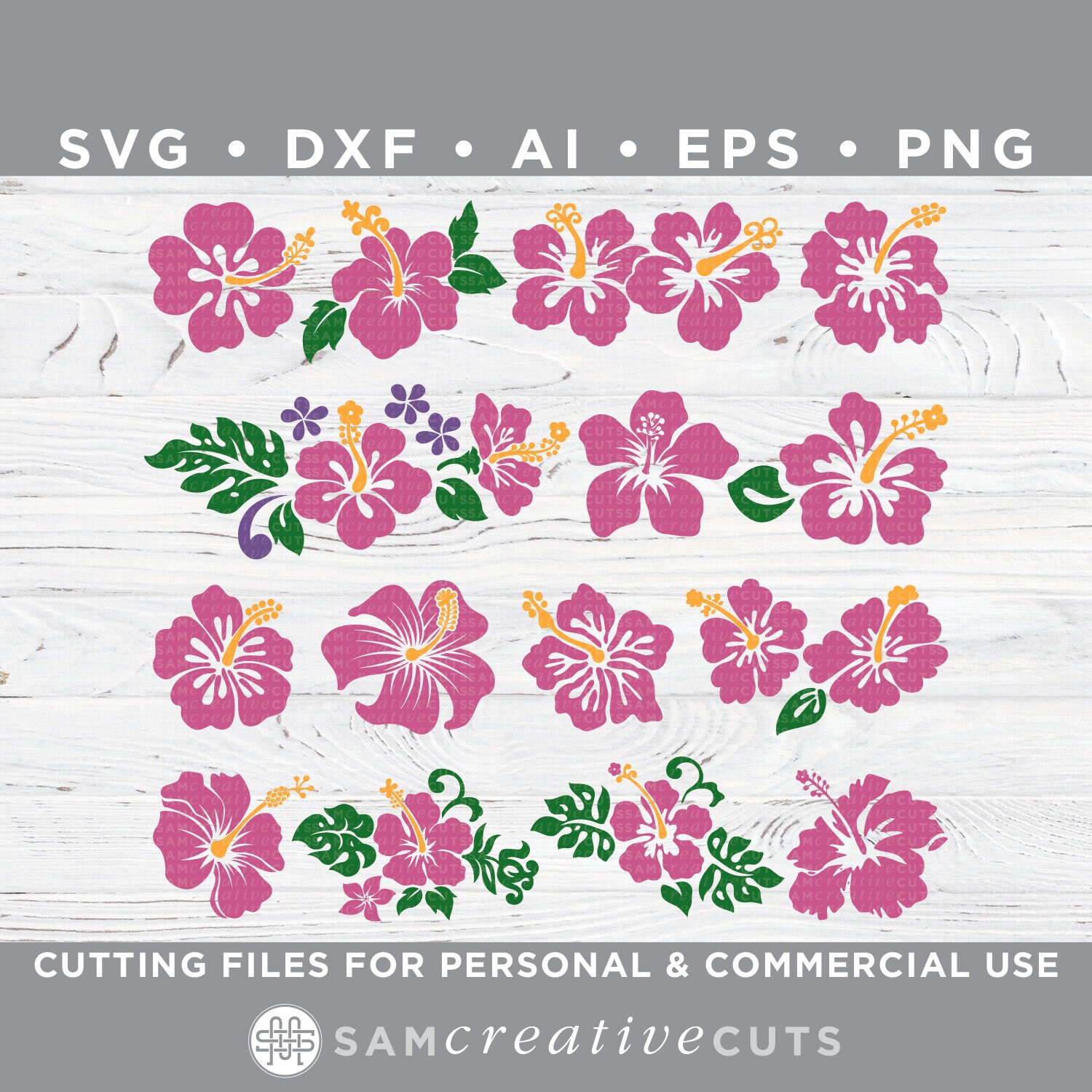 Hawaiian Hibiscus Flower Set - Digital Cut File - Design Decal ...