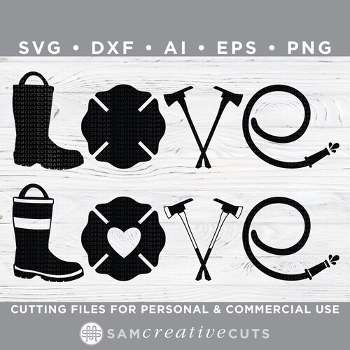 Firefighter Love Word Art Svg Png Dxf Fcm Eps Cut File for - Etsy