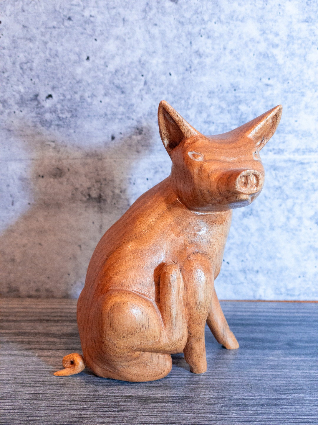 Vintage Hand Carved Folk Art Wood Pig Figurine - Etsy