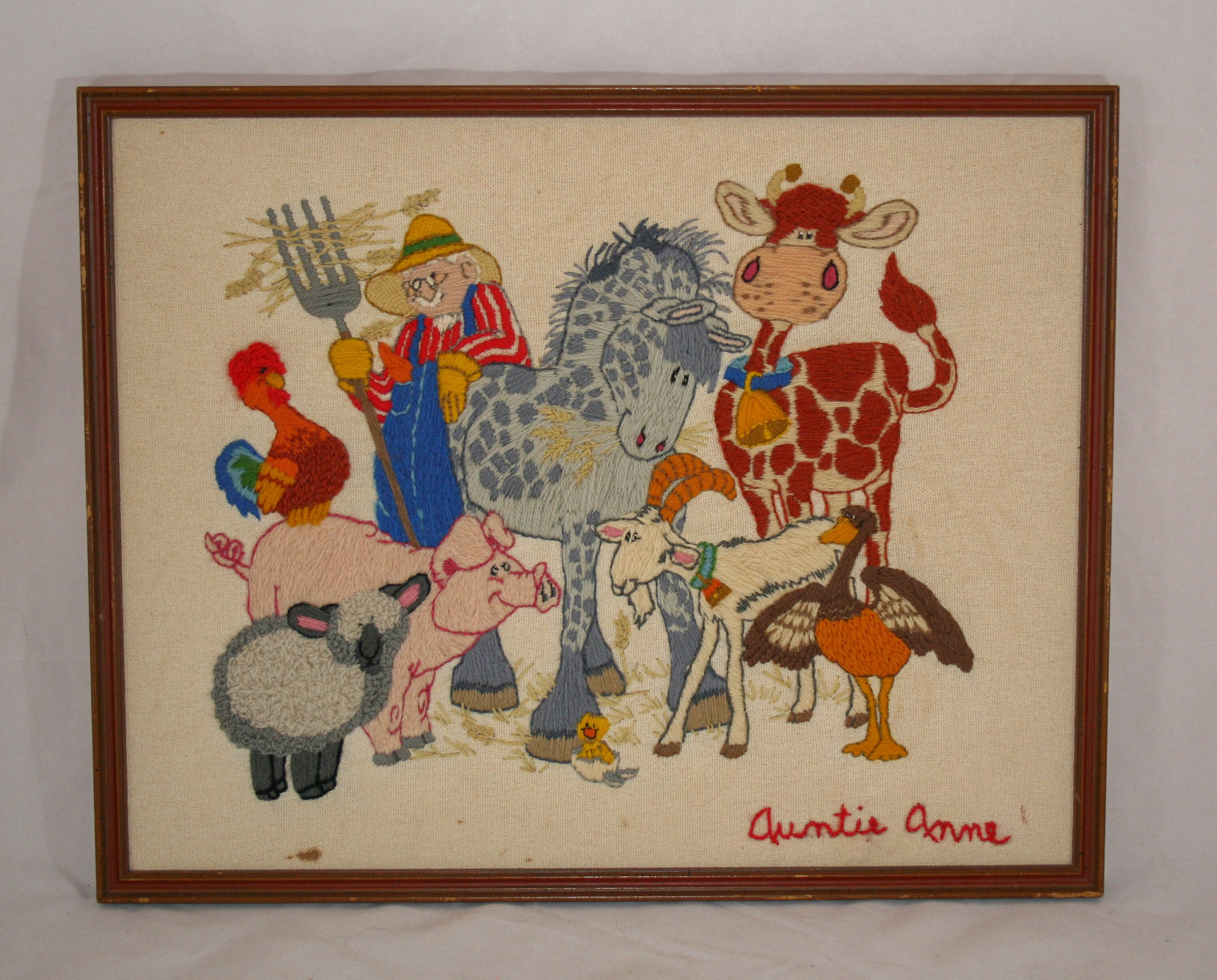 Charming Vintage Framed Crewel/ Embroidered Farm Animals - Etsy