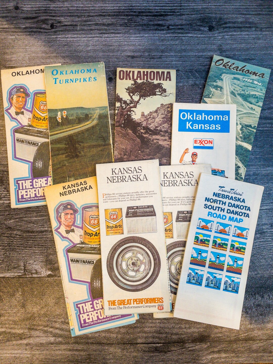 Vintage 1970s-80s Road Maps, Oklahoma, Kansas, Nebraska, South Dakota ...
