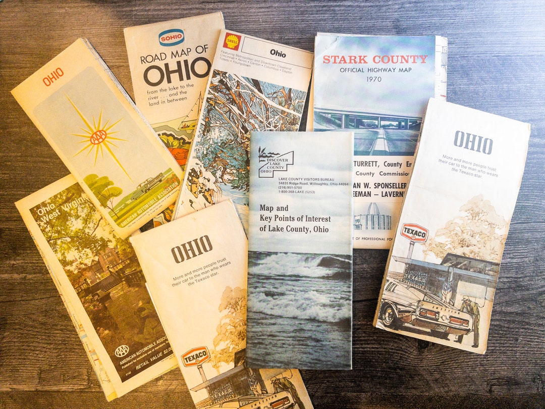 Vintage 1970s, 1980s Paper Road Maps of Ohio Stark County and Lake ...