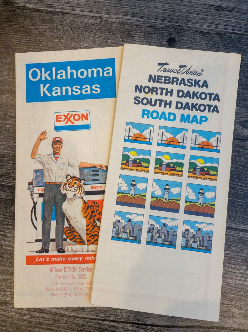 Vintage 1970s 1980s Original Paper Maps of Oklahoma Kansas - Etsy