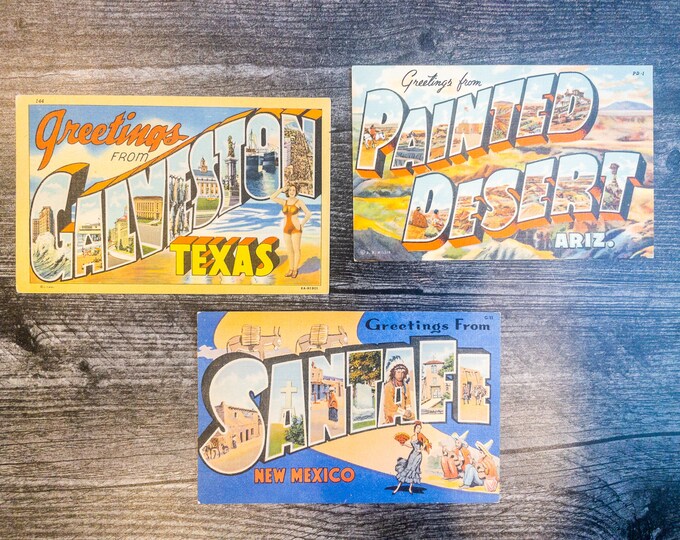 Vintage 1940s Postcards, Santa Fe Postcard, Galveston Texas Postcard ...
