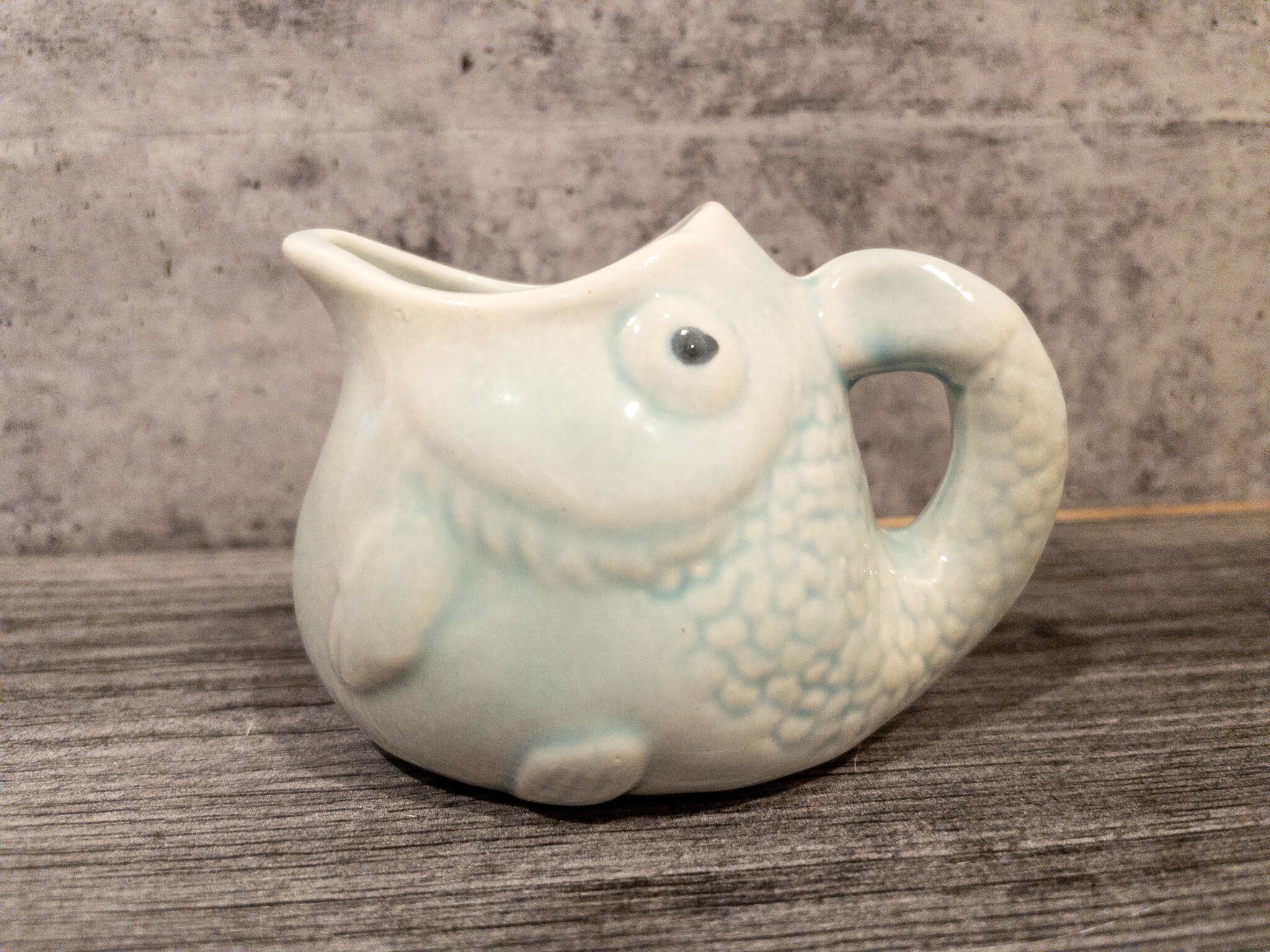 Vintage Miniature Blue Ceramic Fish Mouth Pitcher - Etsy