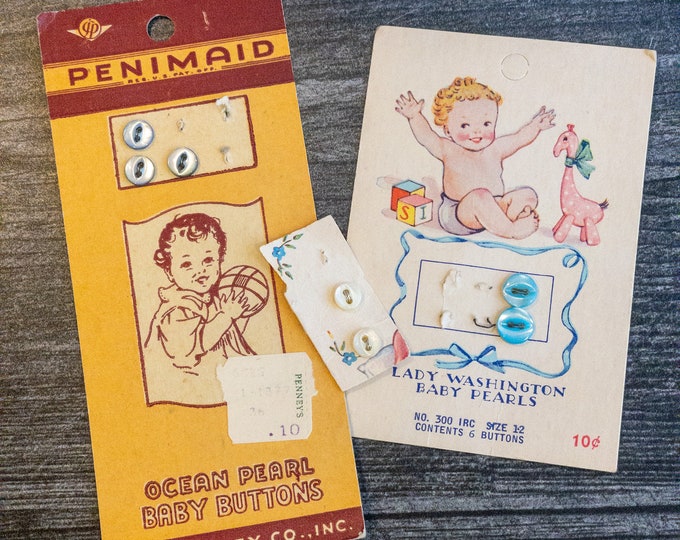 Vintage Baby Buttons on Cards, Penimaid and Lady Washington Baby Pearls ...
