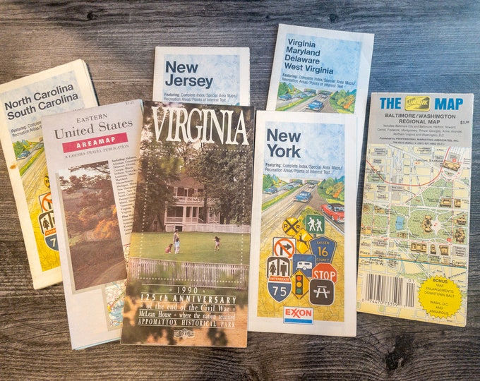 Vintage Paper Road Maps of Eastern US, New York, New Jersey, Virginia ...