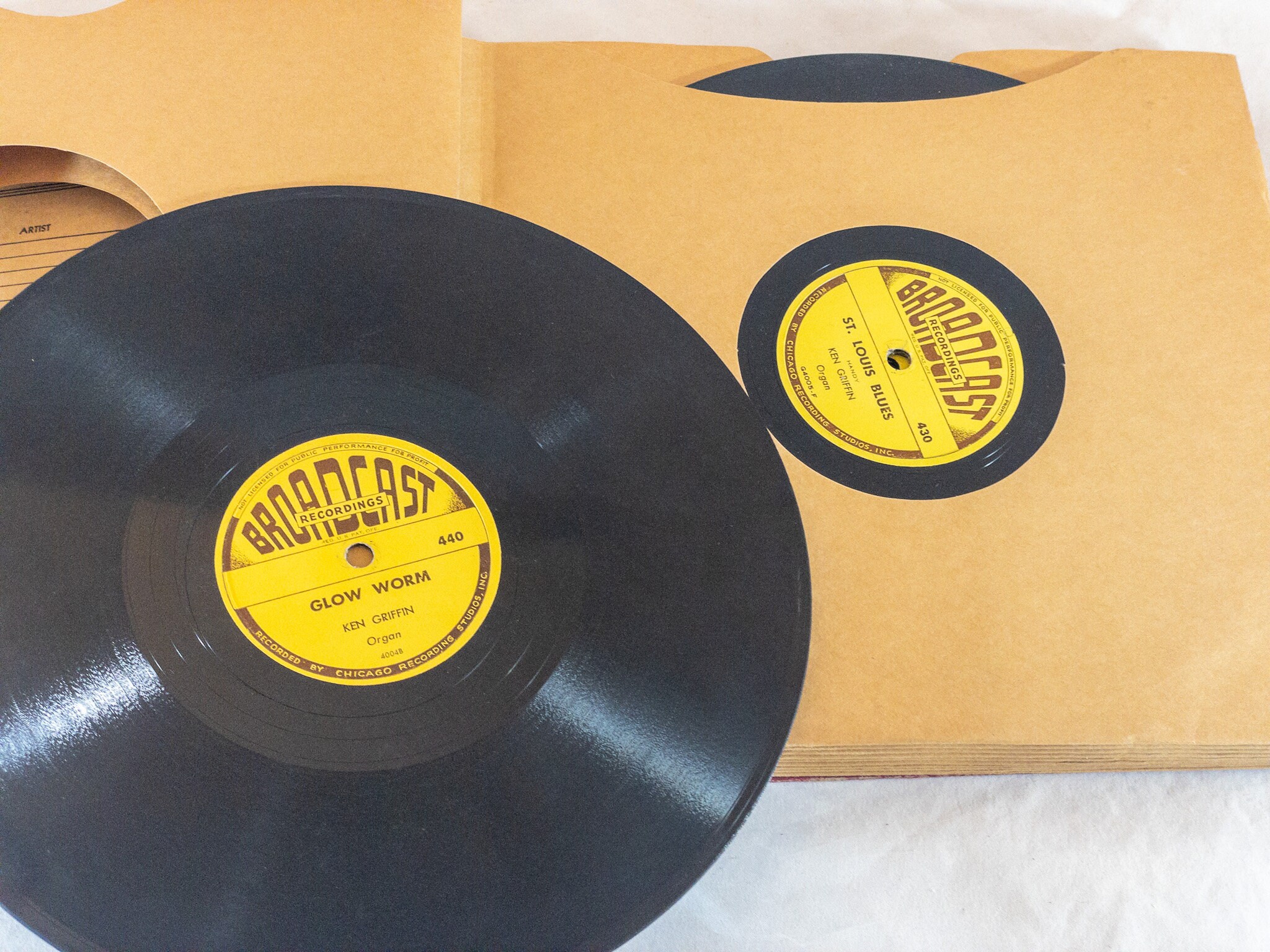 Vintage Ken Griffin Organ Vinyl Record - 78 RPM Broadcast 430, 7 Record ...