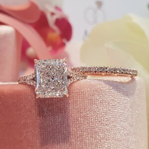 Unique Engagement Ring Set 3 Ct Radiant Diamond Engagement | Etsy