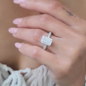 Platinum Radiant Cut Engagement Ring, 4 Carat Wedding Ring, IGI ...