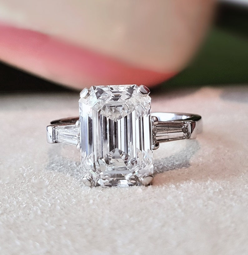 4 Carat Emerald Cut Three Stone Ring 4ct Emerald Cut Diamond - Etsy