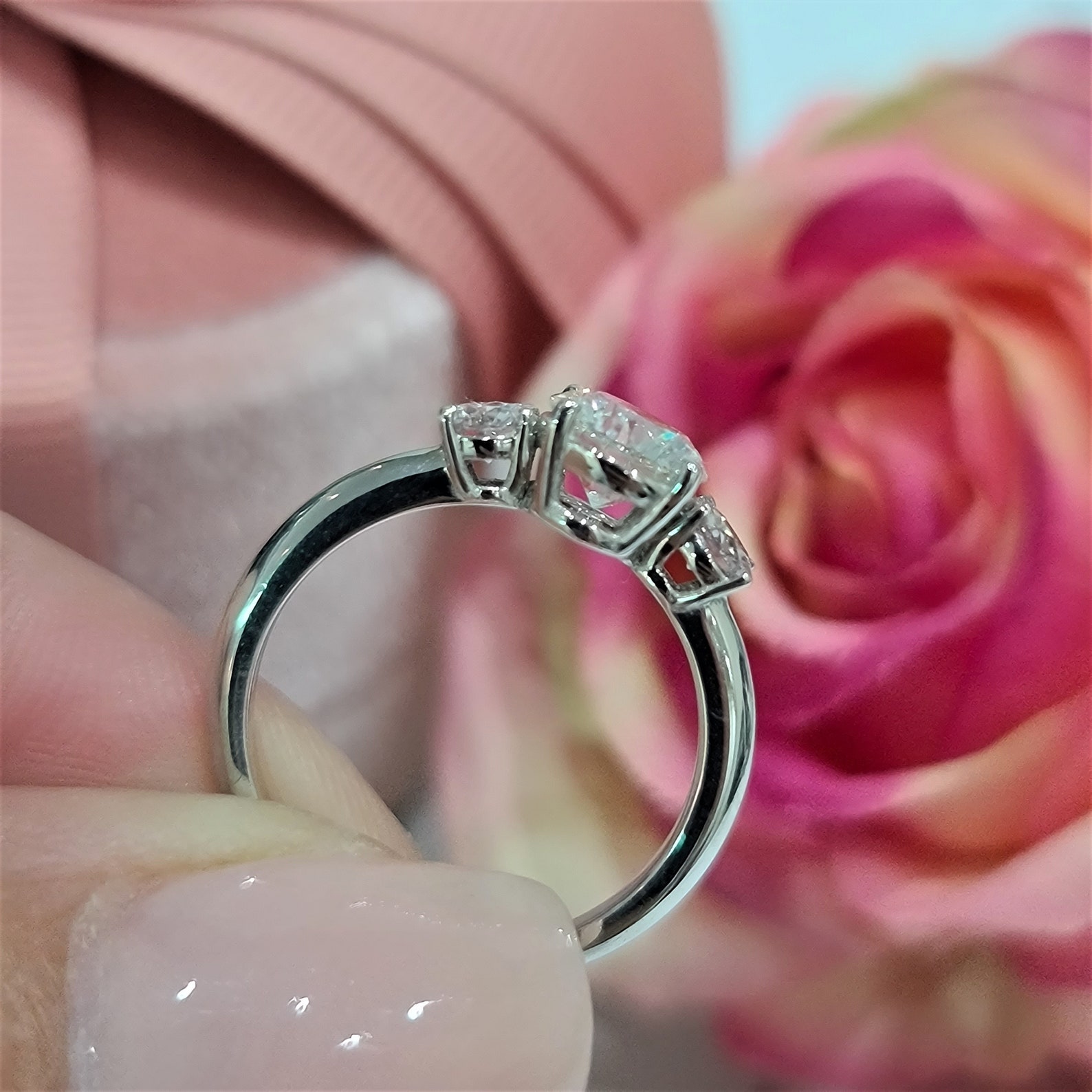 Three Stone Diamond Engagement Ring Lab Grown Diamond - Etsy