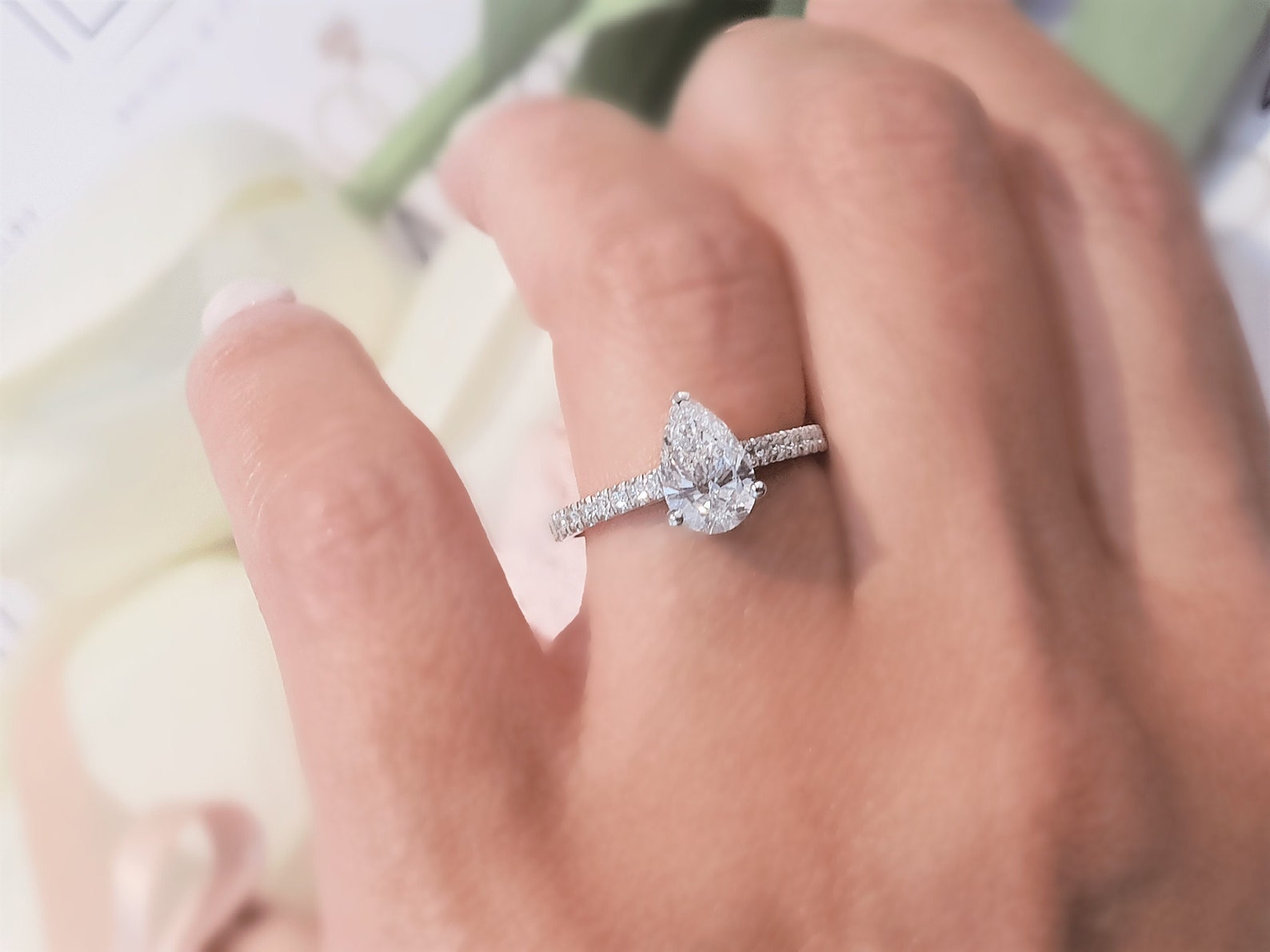 Unique Pear Shaped Diamond Engagement Ring Solitaire Pear Cut Diamond ...