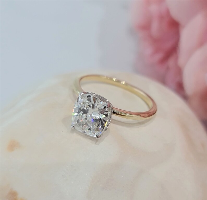 2 Carat Cvd Lab Grown Cushion Cut Engagement Ring With Hidden Etsy