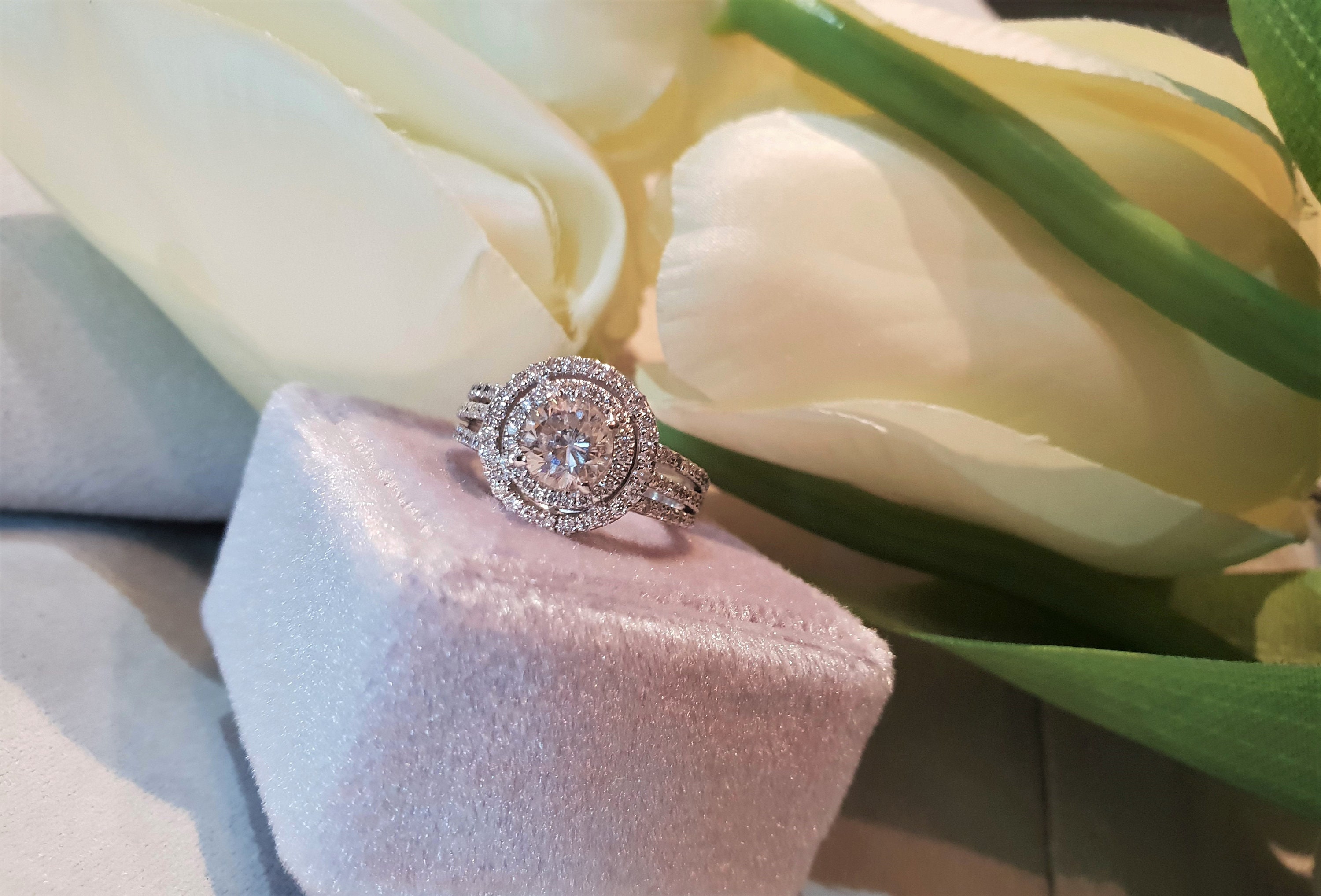 2 Carat Round Brilliant Double Halo Engagement Ring Wedding | Etsy