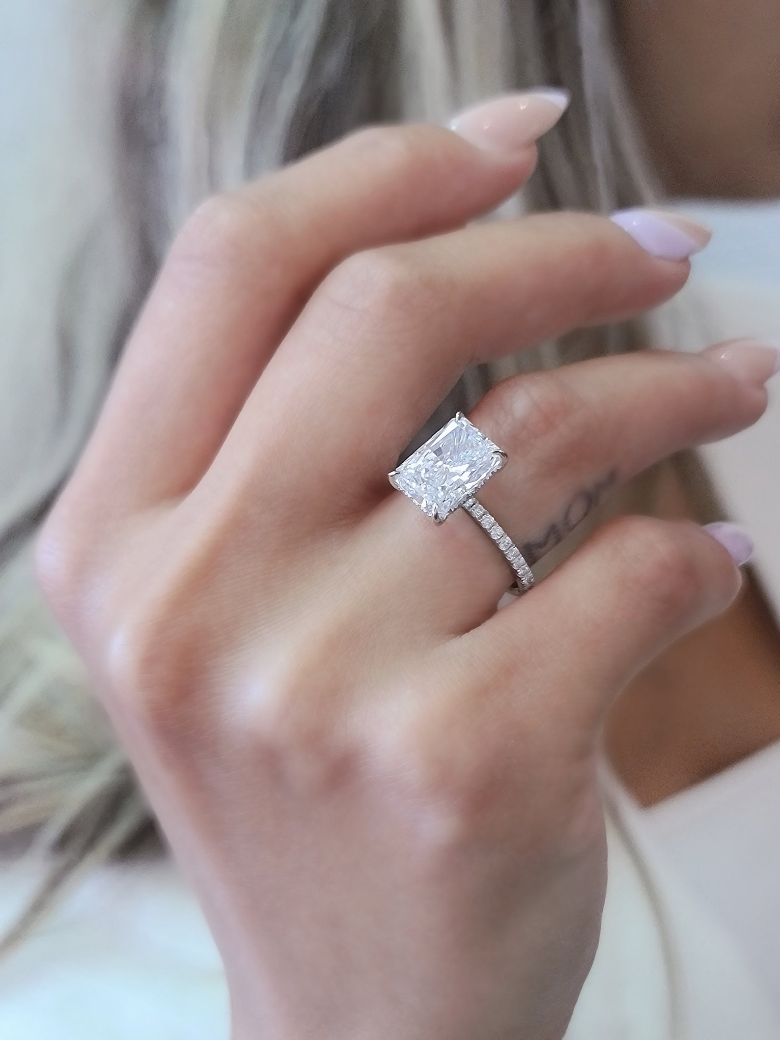 14K Gold Radiant Cut Engagement Ring, 4 Carat Wedding Ring, IGI ...