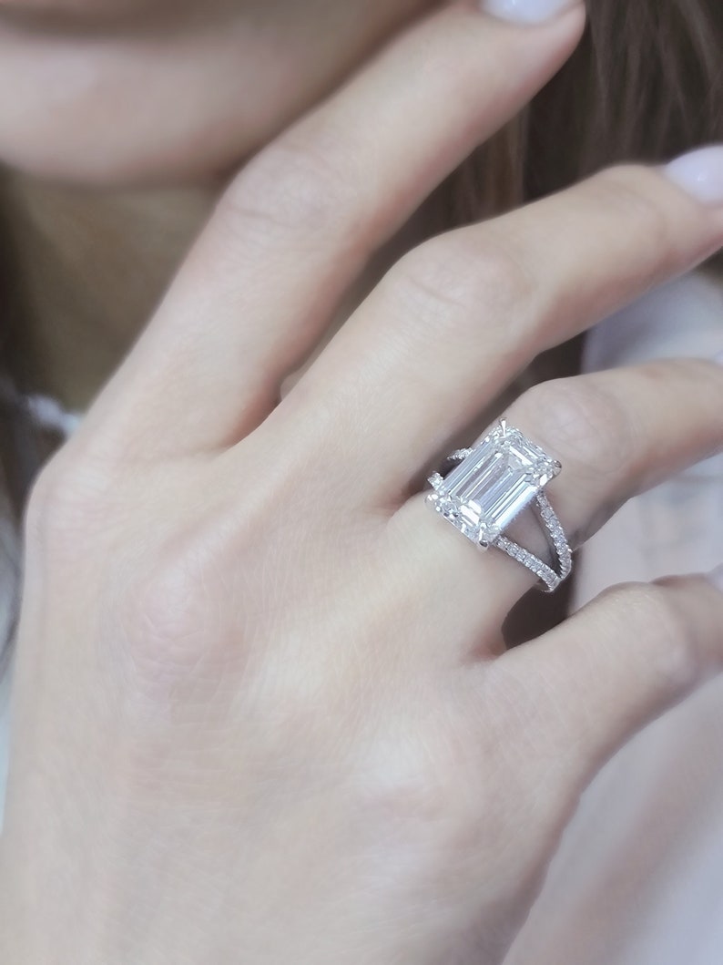 6.70 Carats Emerald Cut Lab Grown Diamond Ring | E VVS2 | IGI Certified ...